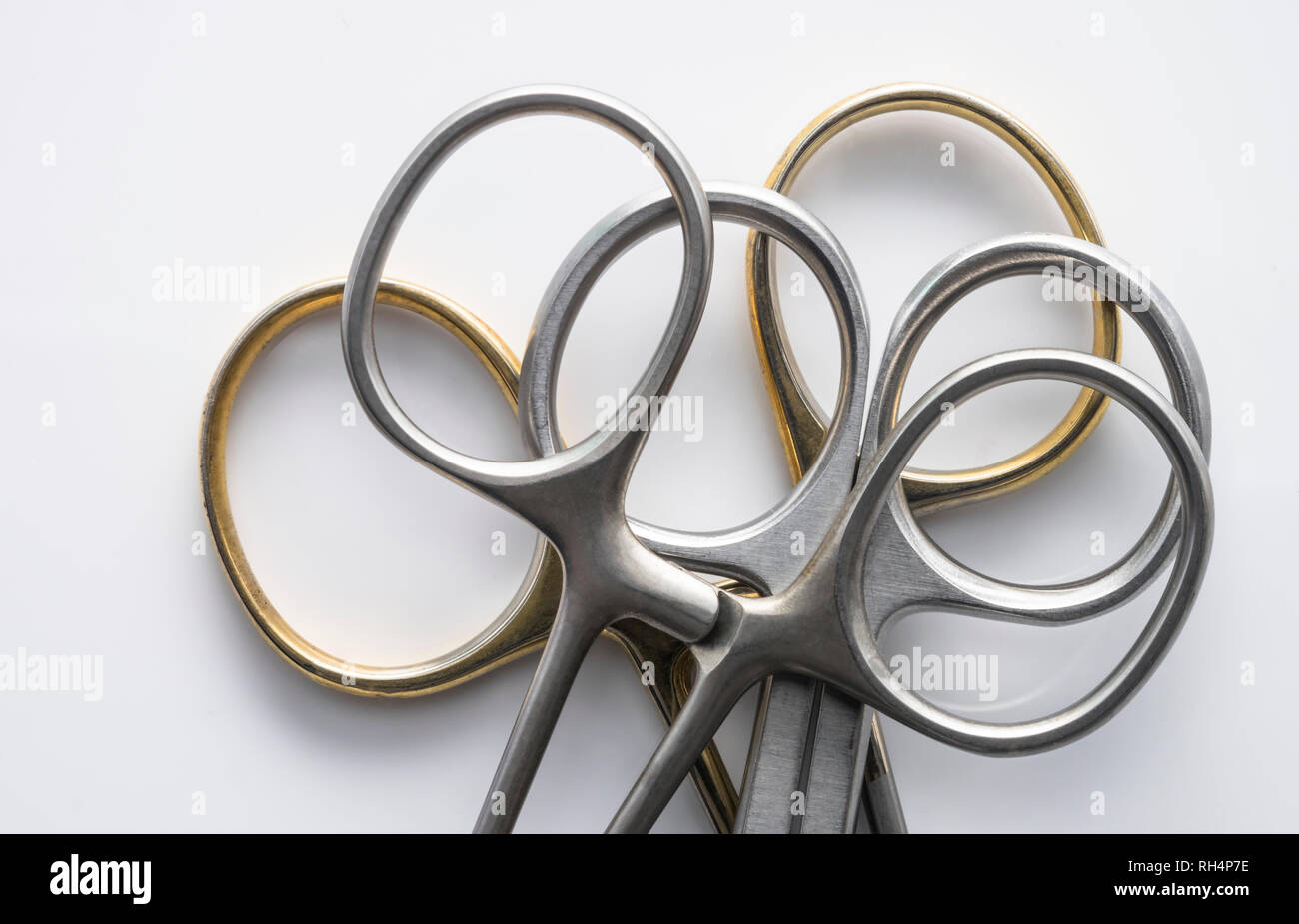 Various metal scissors isolated on white background, conceptual image ...