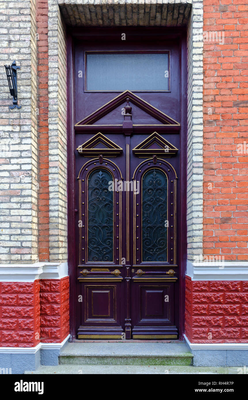 Front door, double purple front doors with geometric elements, and ...
