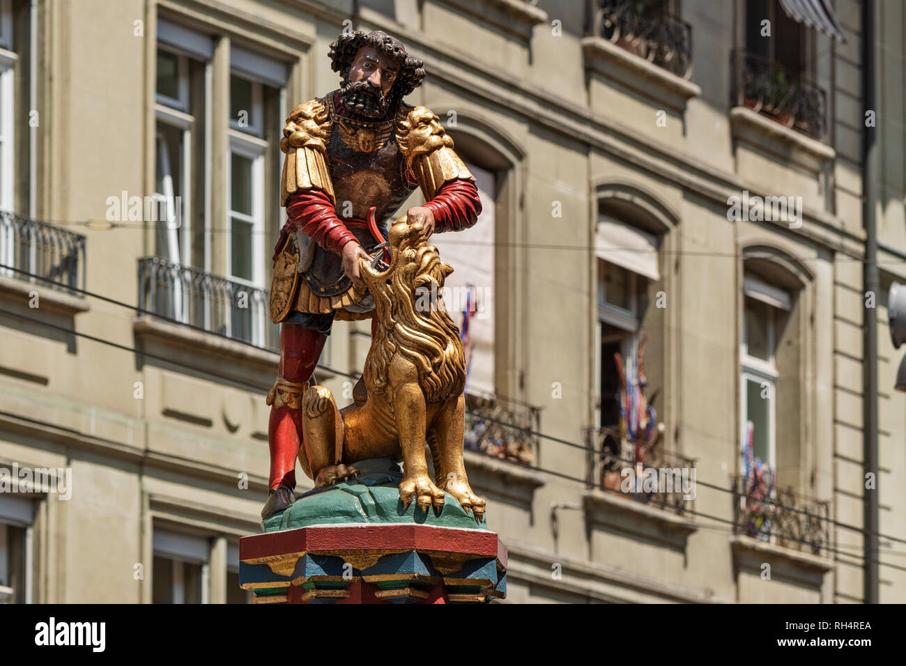 Simsonbrunnen or Samson fountain represents the Biblical story of ...