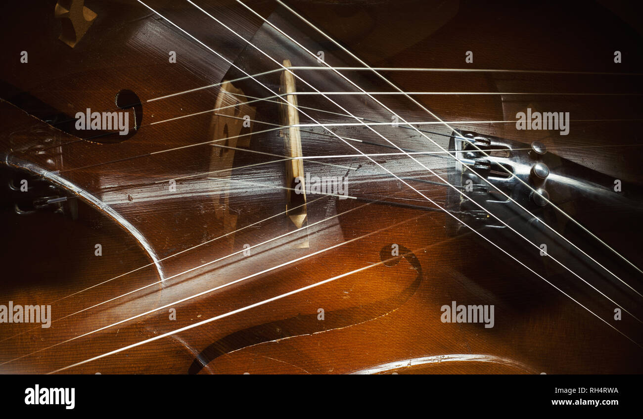 Abstract composition of an old cello parts, blended structure and wood ...