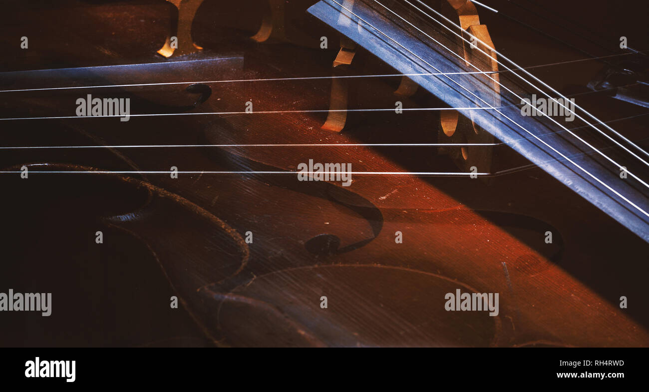 Abstract composition of an old cello parts, blended structure and wood ...