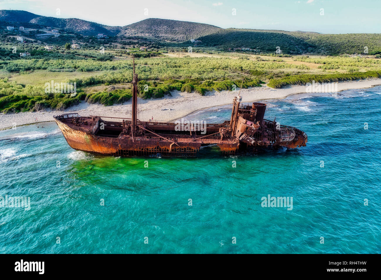 aerial view of Shipwreck Dimitrios (formerly called Klintholm) in ...