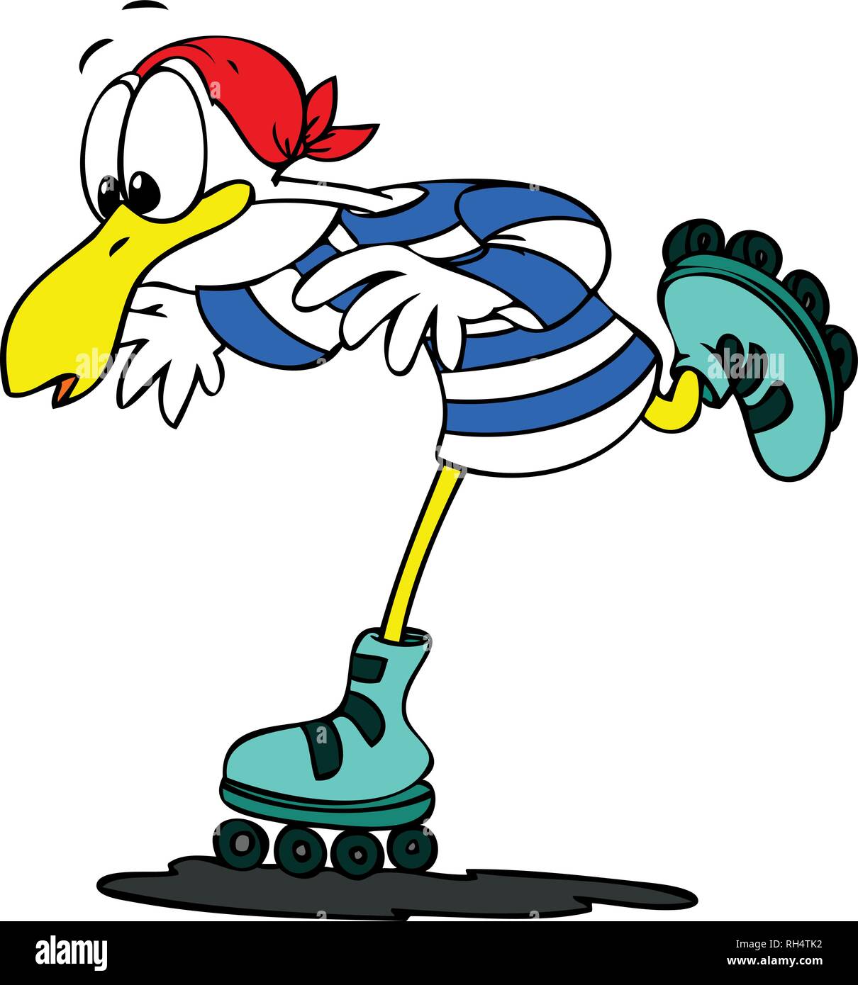 cartoon seagull roller skating vector illustration Stock Vector Image ...