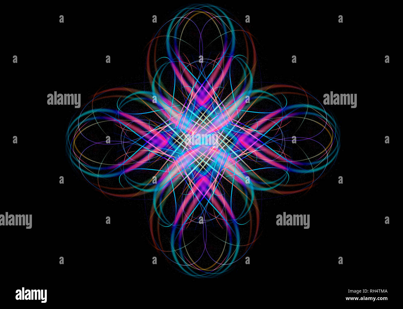 Original fractal cross of violet-blue and pink shades,assembled from ...