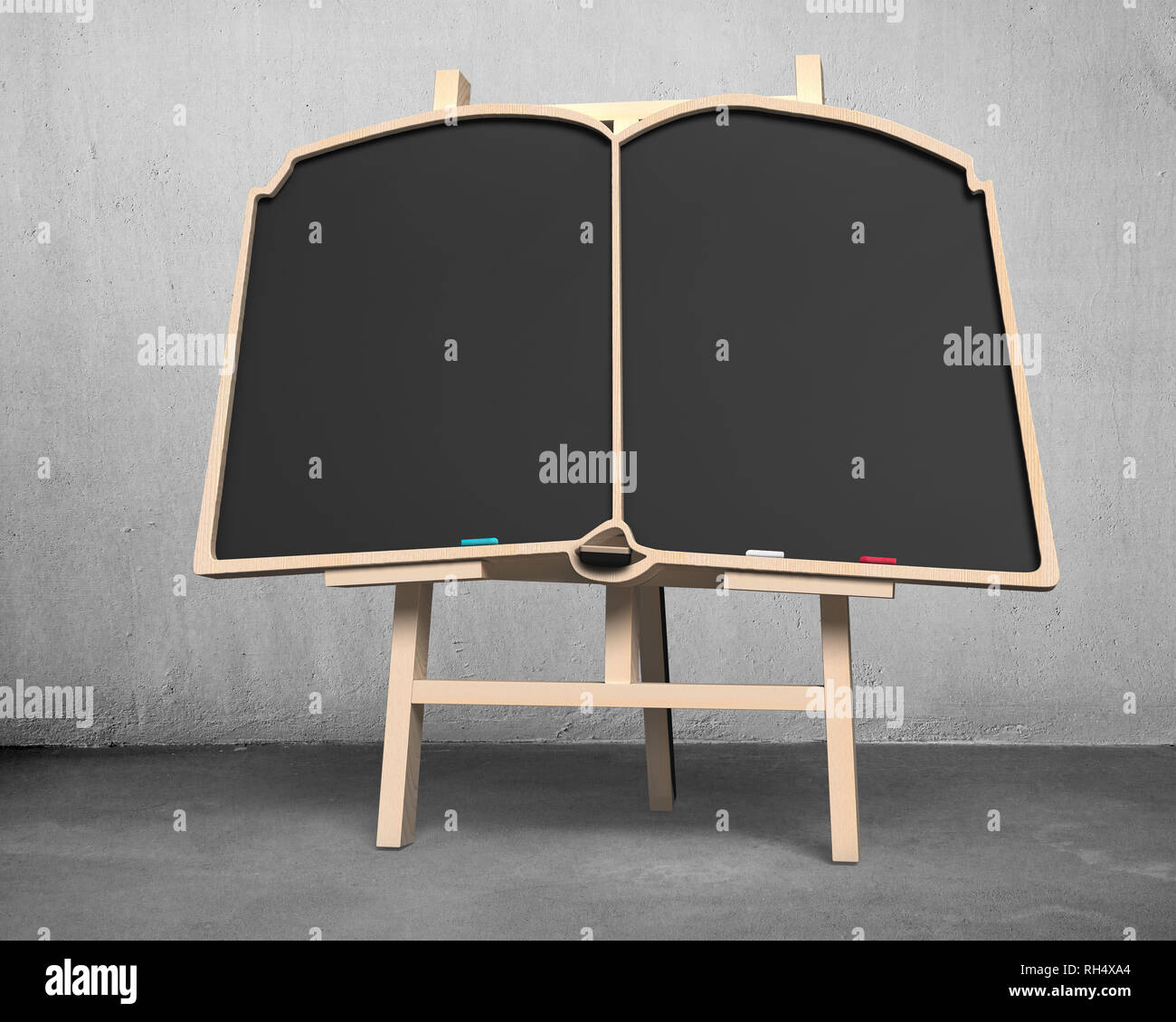 Blank blackboard in book shape on easel concrete background Stock Photo ...