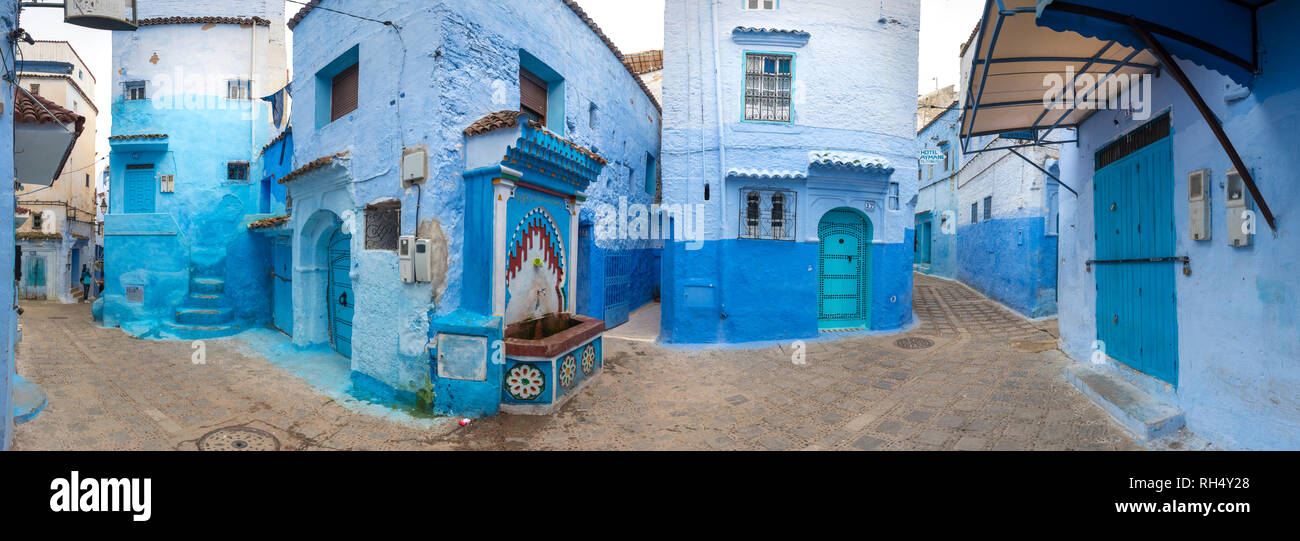 Beautiful view of the blue city CHEFCHAOUEN, MOROCCO in the medina ...