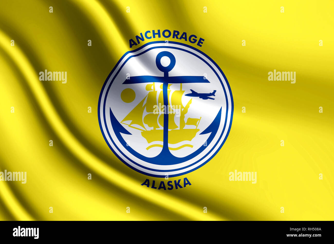 Anchorage alaska modern and realistic closeup 3D flag illustration ...