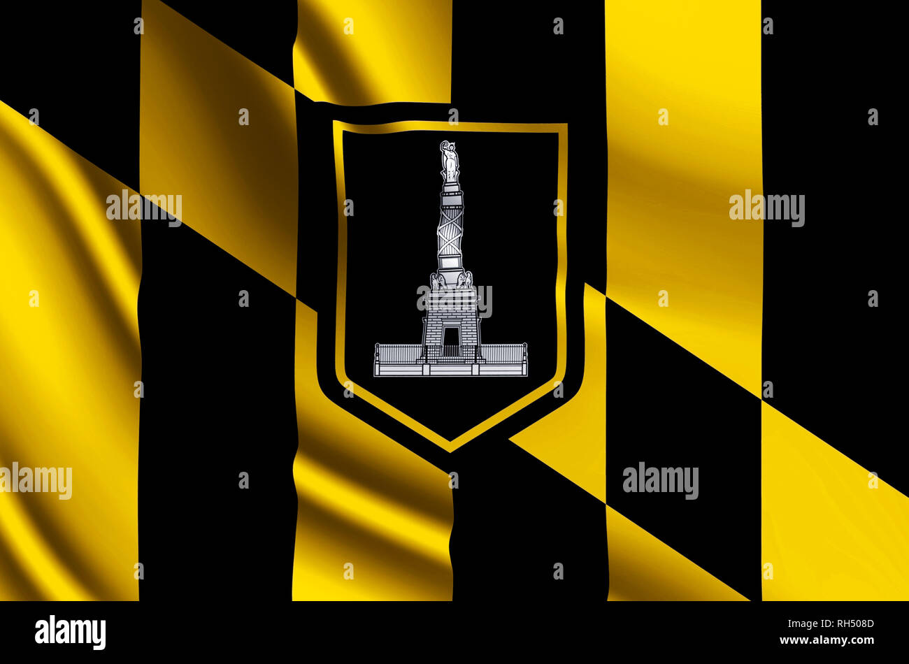 Baltimore city modern and realistic closeup 3D flag illustration ...