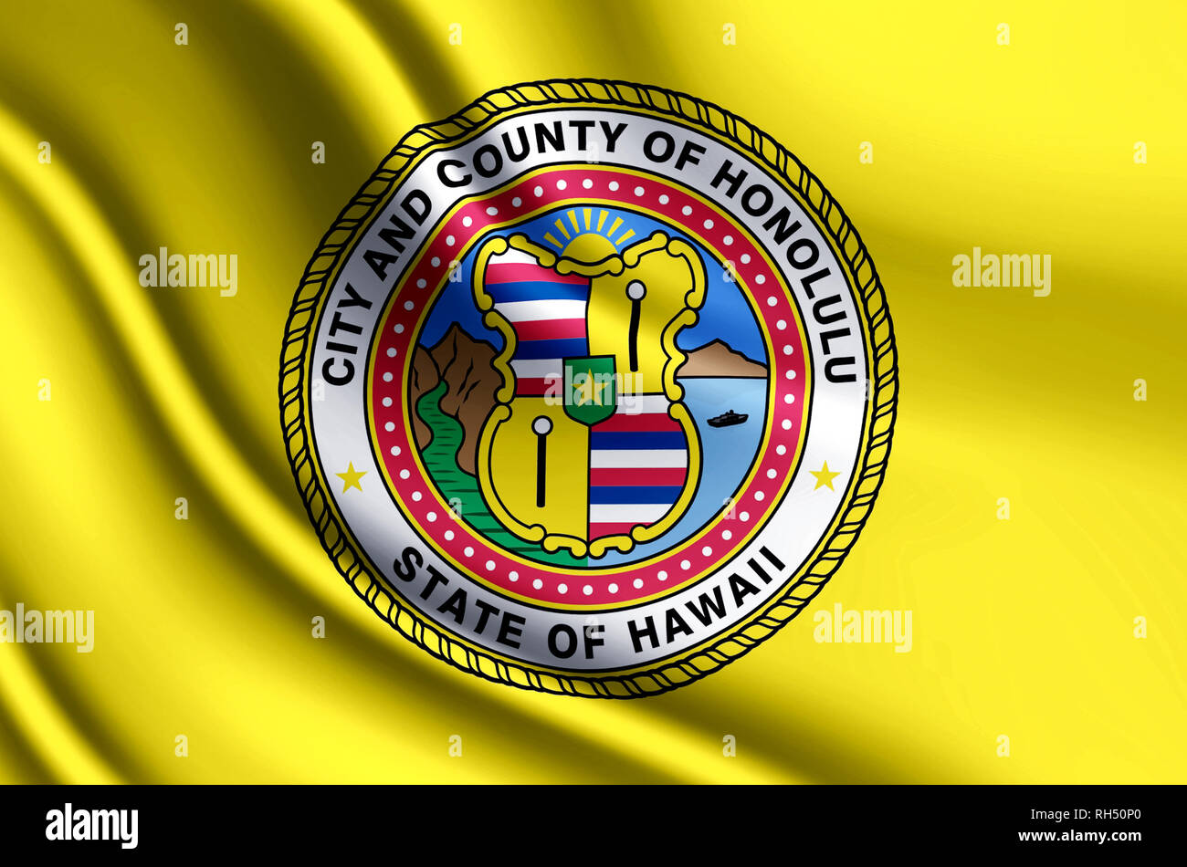 Honolulu hawaii modern and realistic closeup 3D flag illustration ...