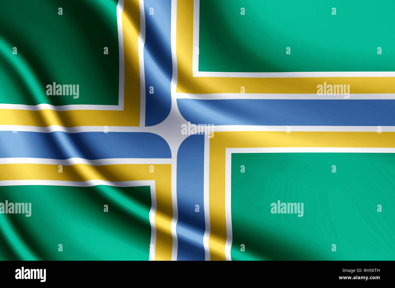 Portland oregon modern and realistic closeup 3D flag illustration ...