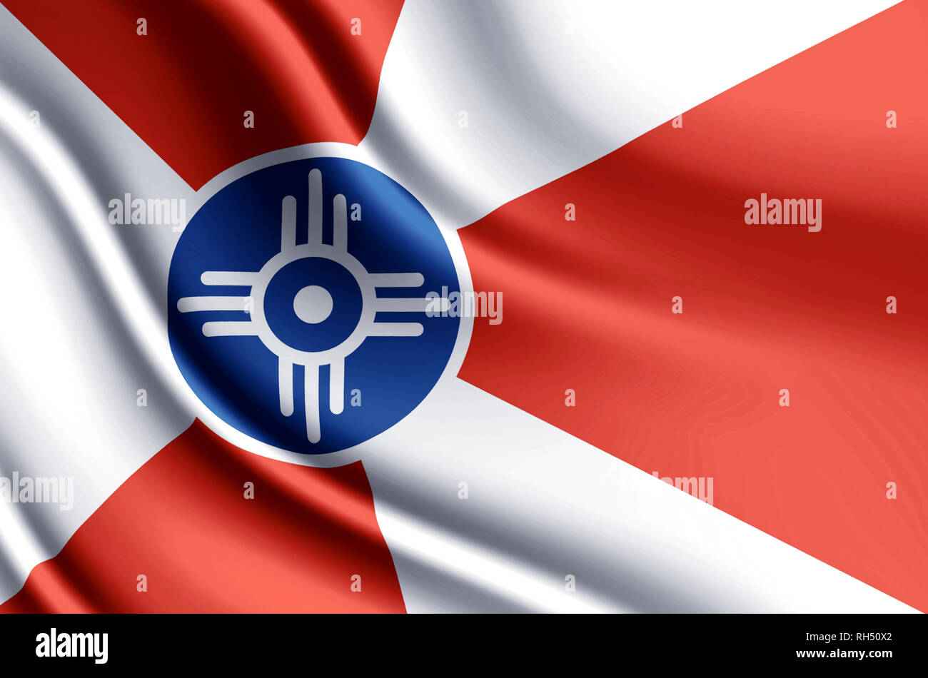 Wichita kansas modern and realistic closeup 3D flag illustration ...
