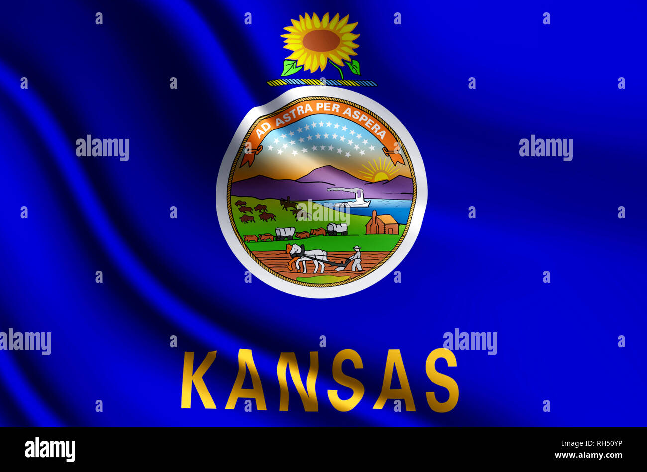 Kansas modern and realistic closeup 3D flag illustration. Perfect for ...