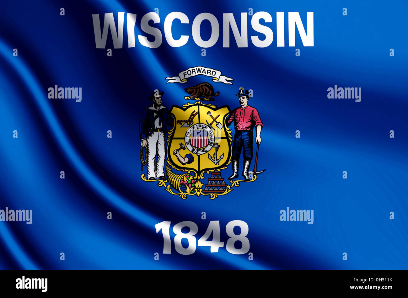 Wisconsin modern and realistic closeup 3D flag illustration. Perfect ...