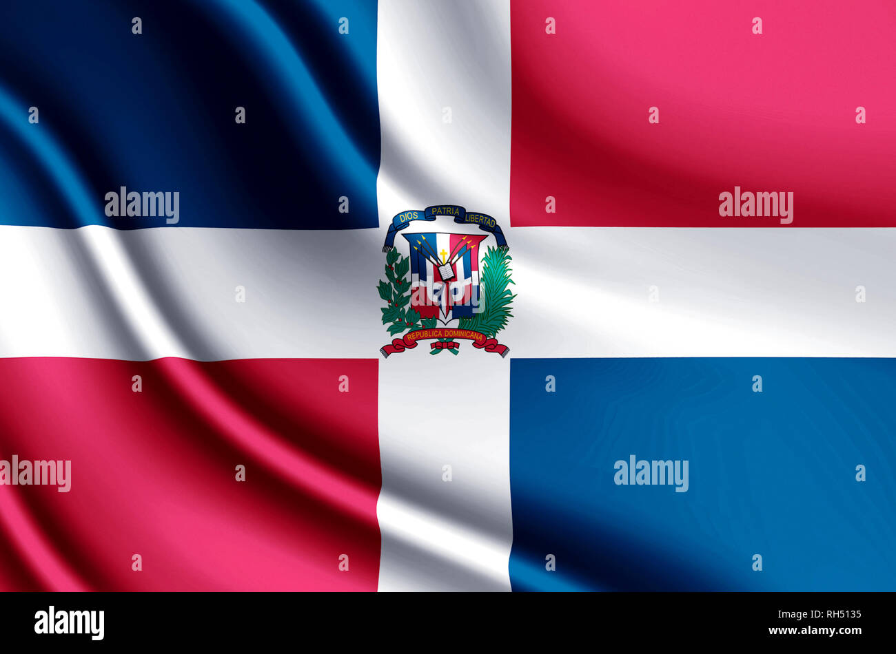 Dominican republic modern and realistic closeup 3D flag illustration ...