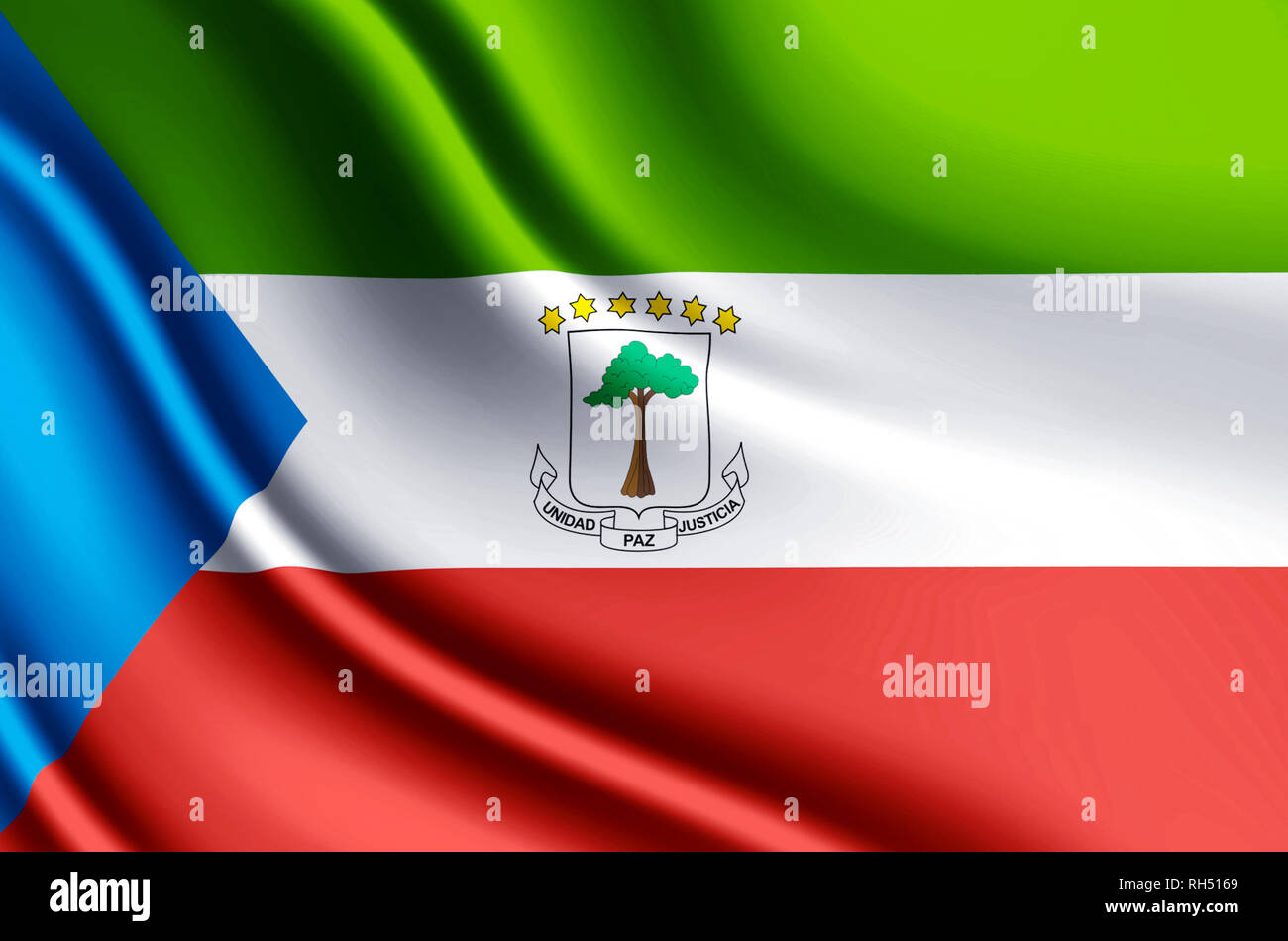Equatorial guinea modern and realistic closeup 3D flag illustration ...