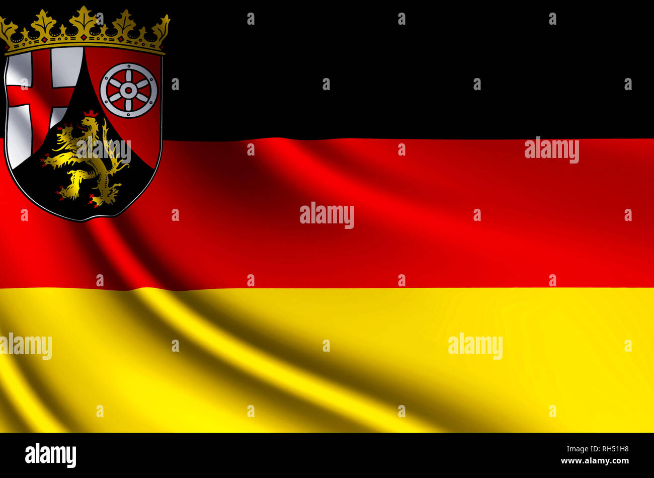 Rhineland-palatinate germany modern and realistic closeup 3D flag ...