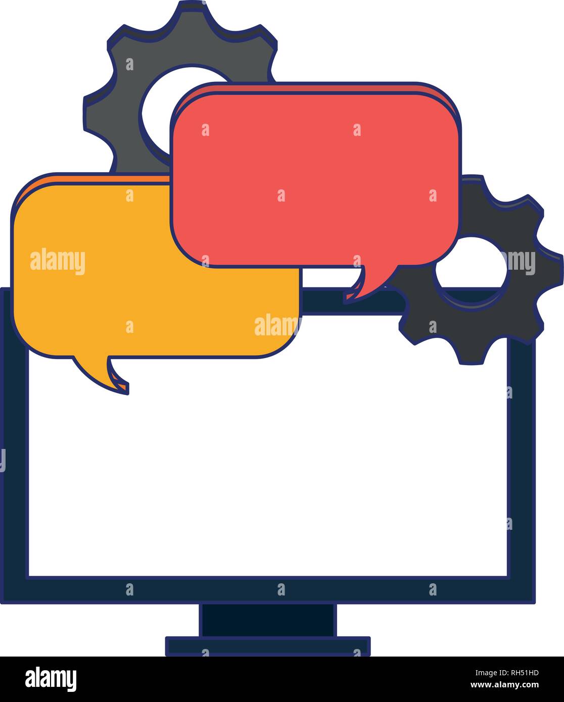 computer with chat bubbles and gears Stock Vector Image & Art - Alamy