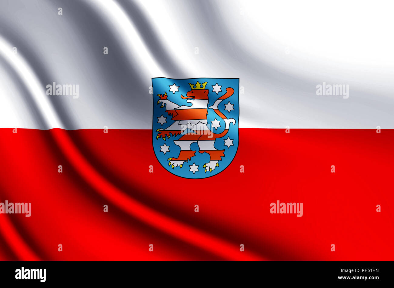 Thuringia germany modern and realistic closeup 3D flag illustration ...