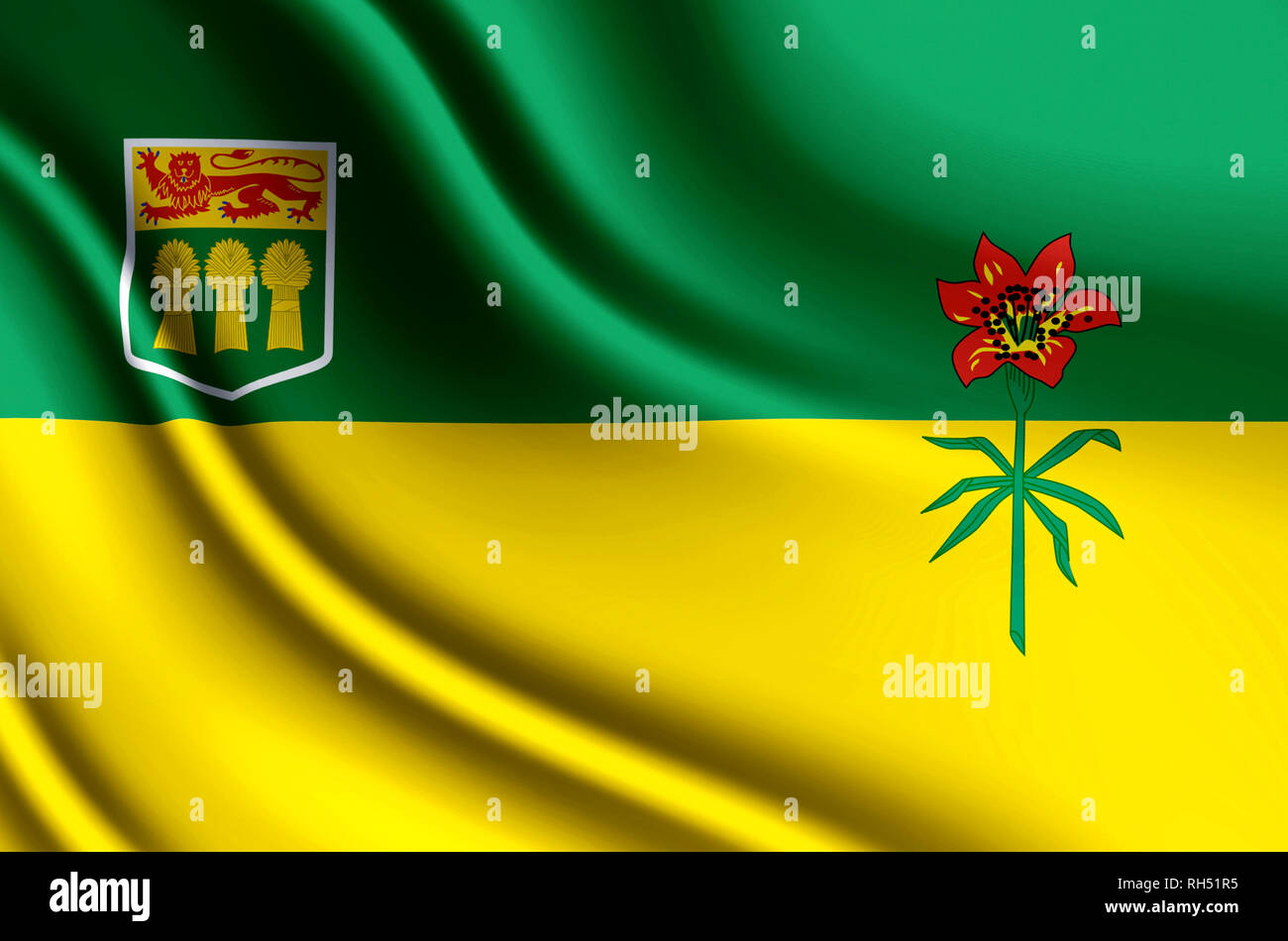 Saskatchewan modern and realistic closeup 3D flag illustration. Perfect ...