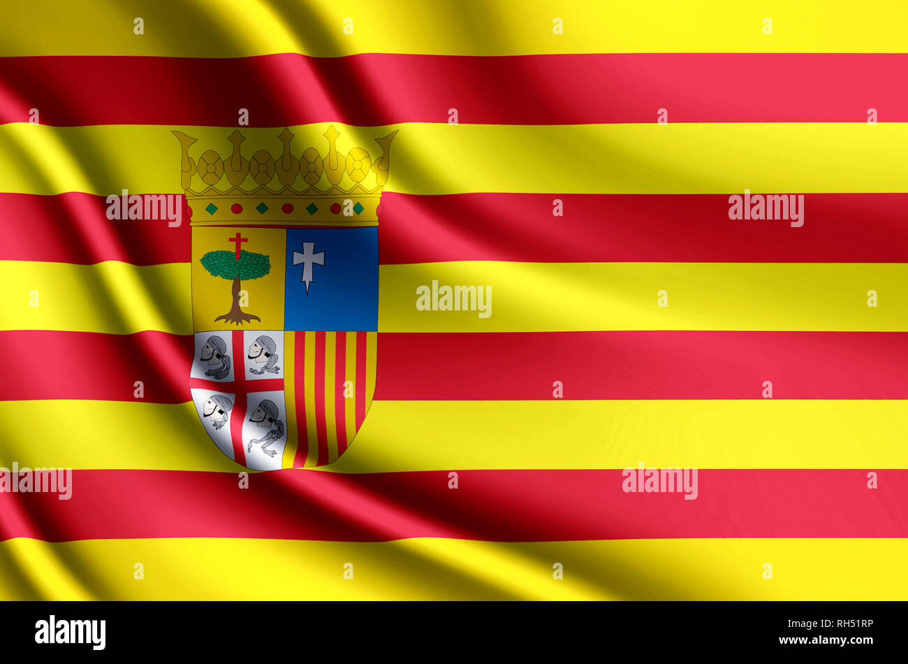 Aragon modern and realistic closeup 3D flag illustration. Perfect for ...