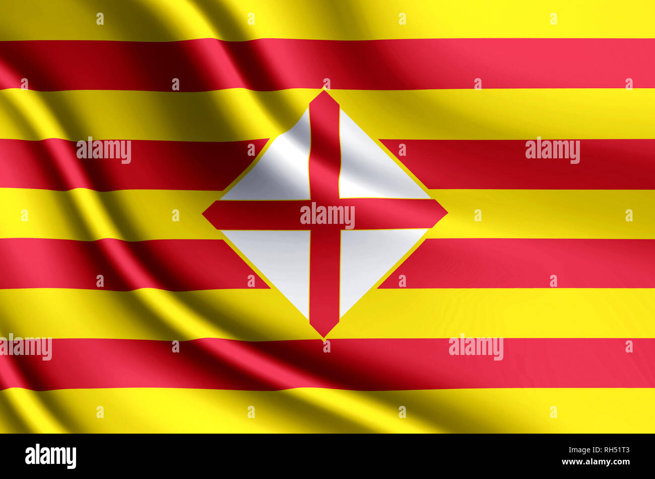 Barcelona modern and realistic closeup 3D flag illustration. Perfect ...