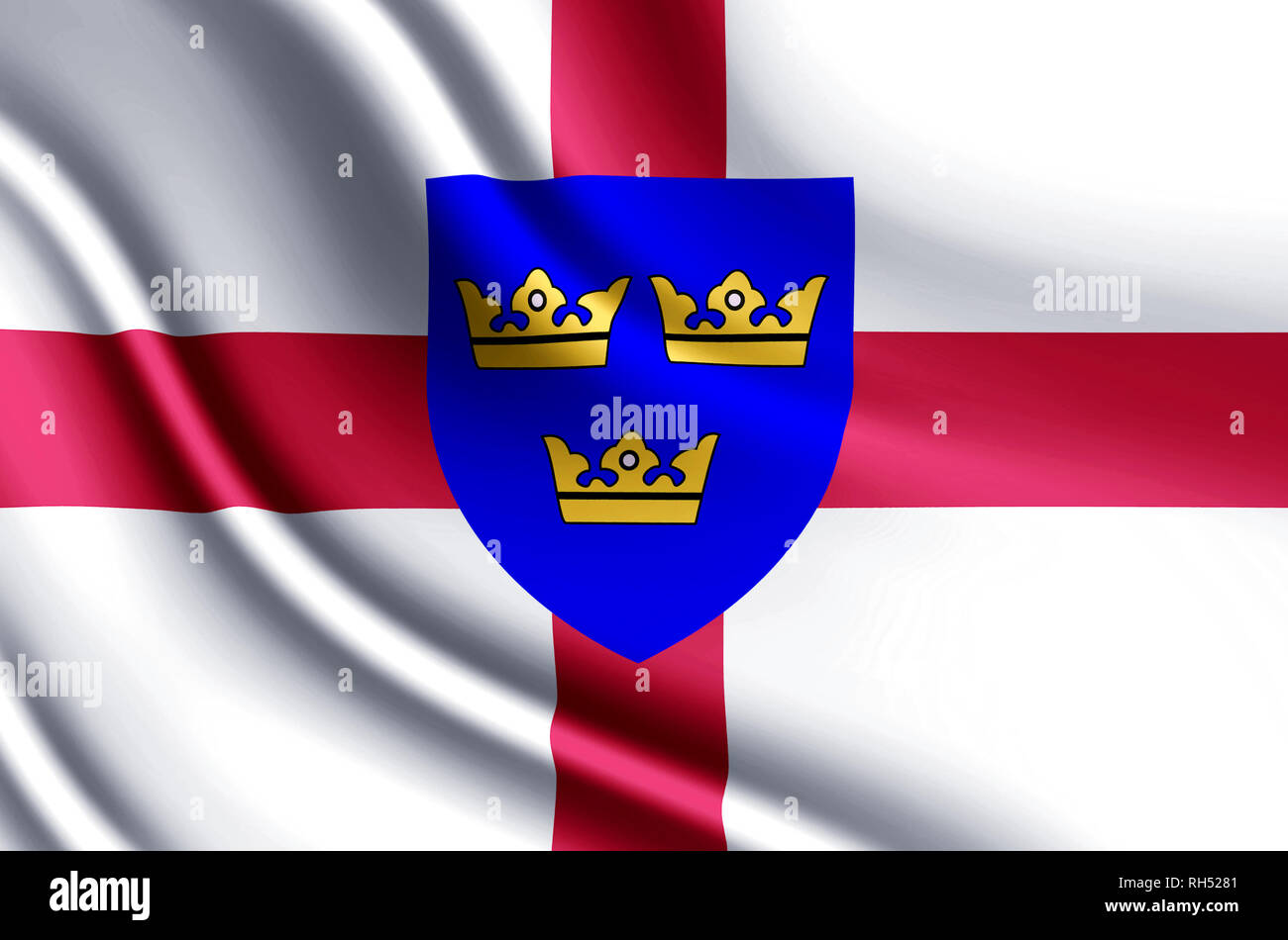 East Anglia modern and realistic closeup 3D flag illustration. Perfect ...