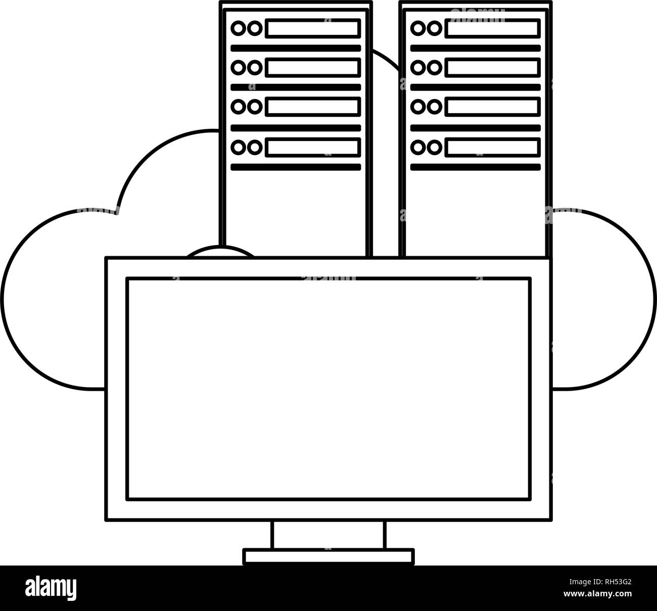 computer and servers cloud computing black and white Stock Vector Image ...