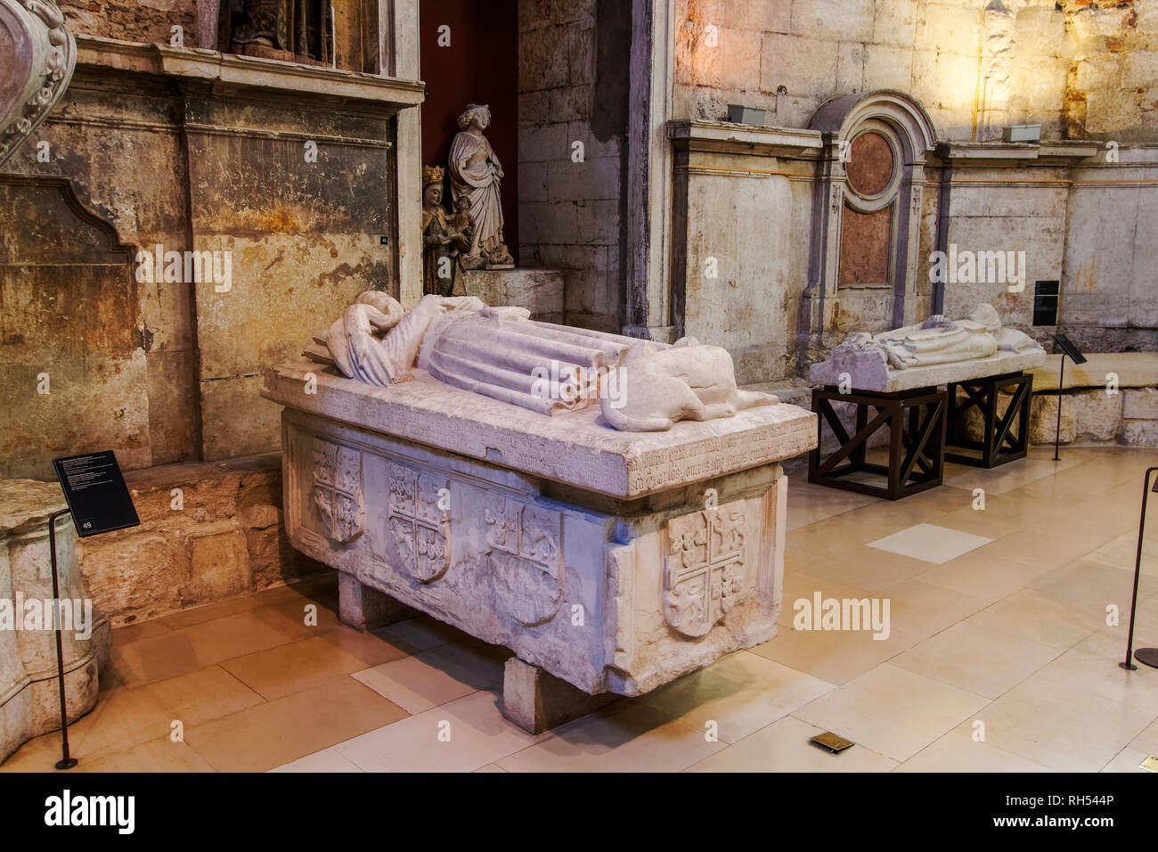 Lisbon, Portugal Carmo Chruch Convent stone sarcophagi exhibits. Gothic ...