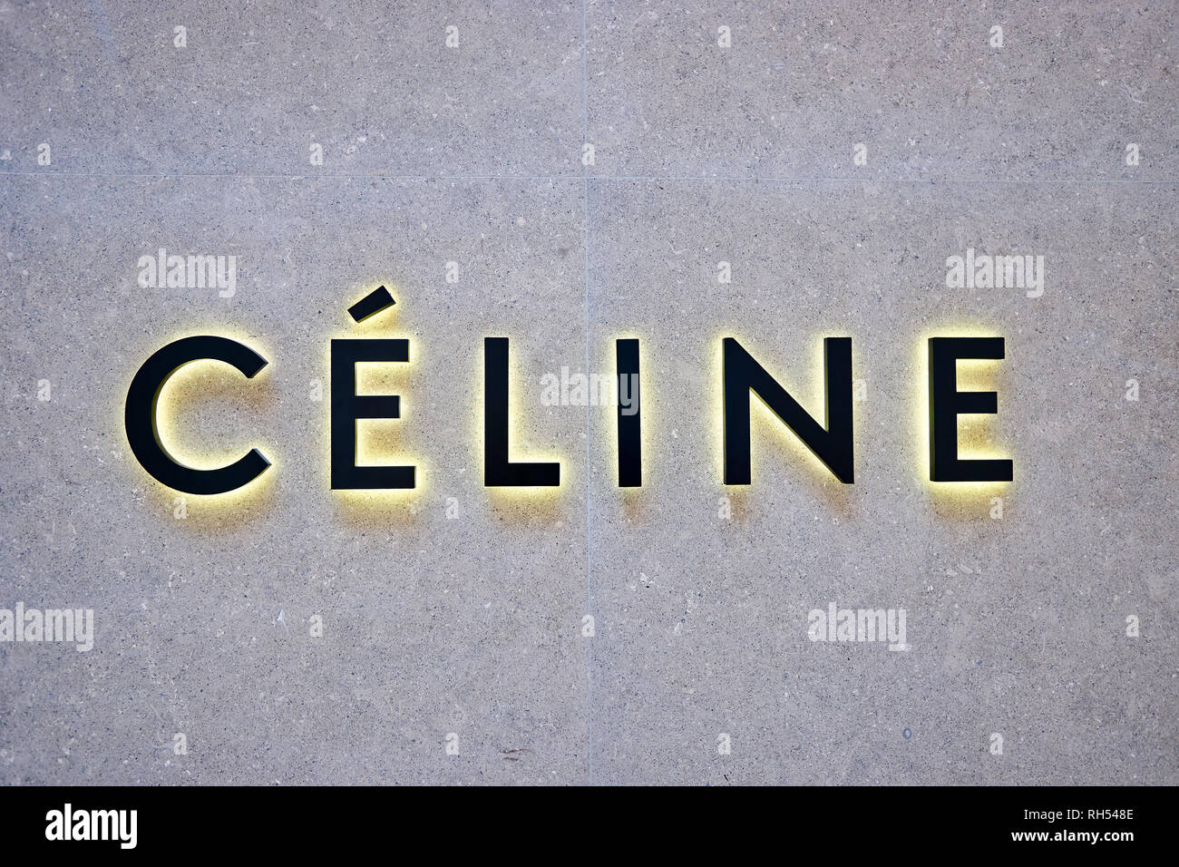 HONG KONG - JANUARY 26, 2016: Celine logo on the wall at Elements ...