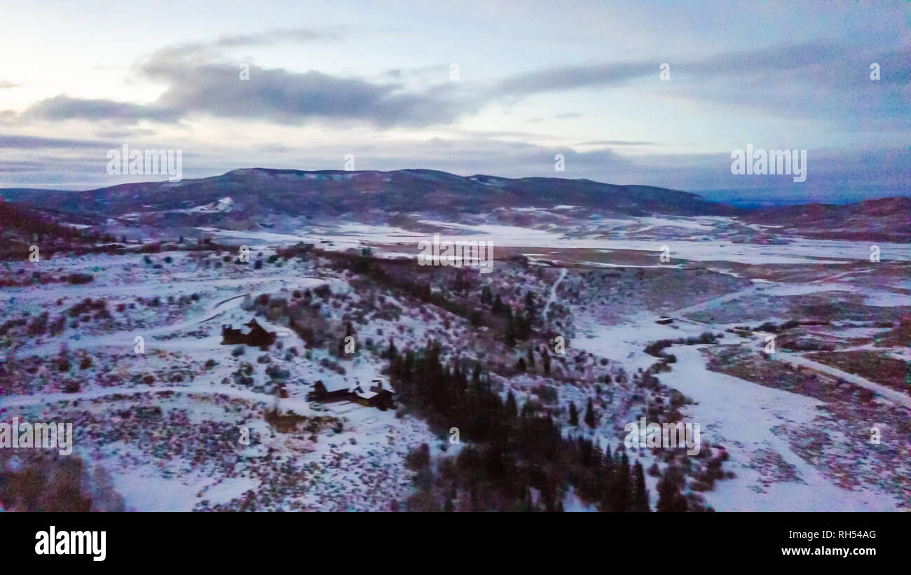 Aerial view of mountains in the Winter Stock Photo - Alamy