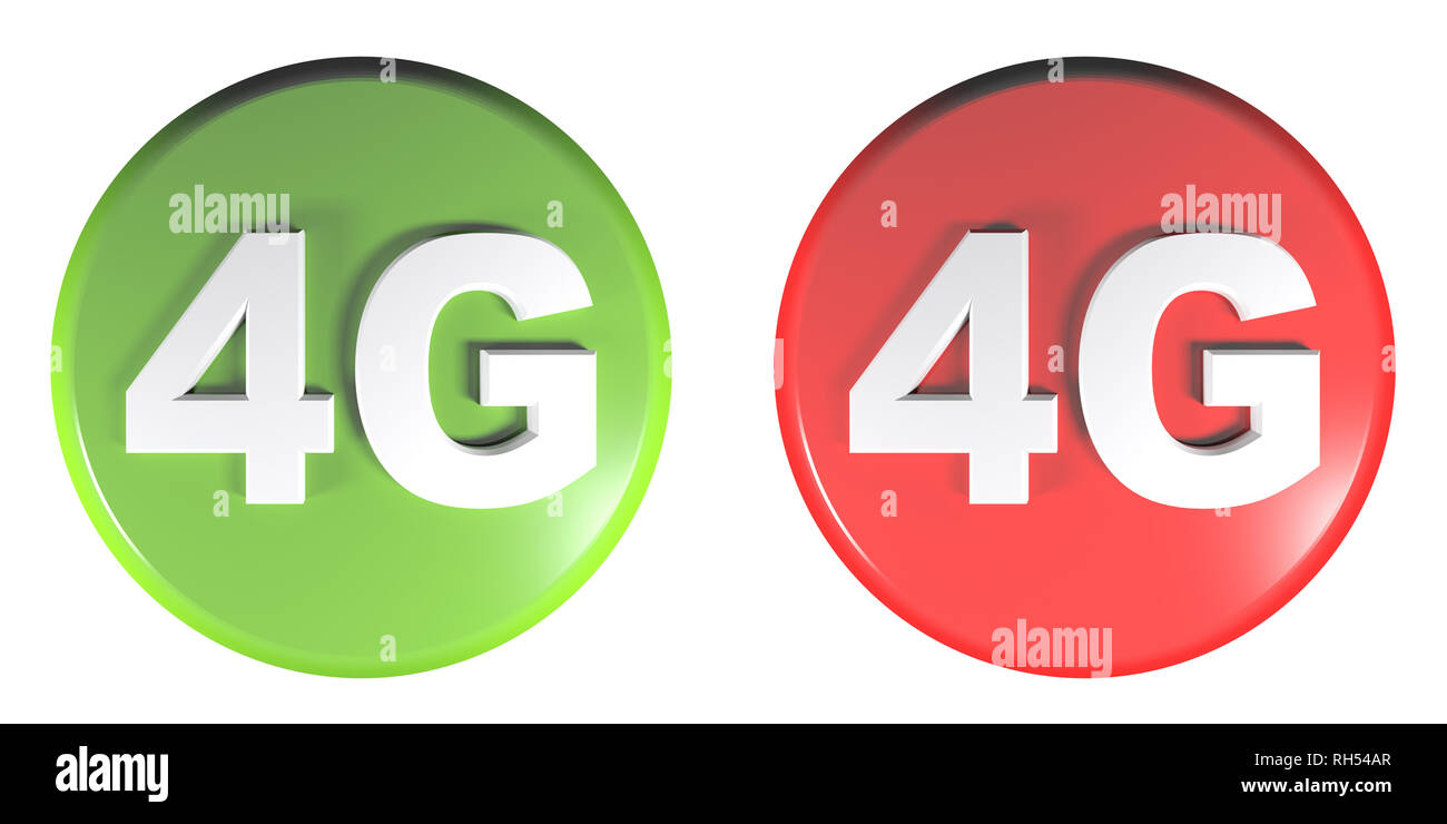 Green and Red circle push buttons 4G - 3D rendering illustration Stock ...