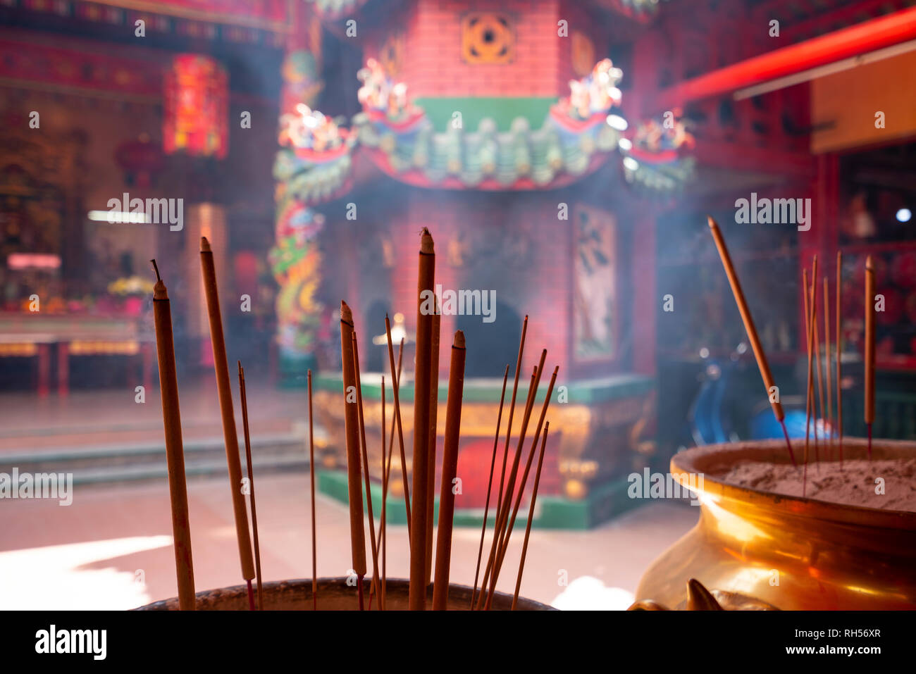 incense sticks lit in Guan Di Temple in Kuala Lumpur, Malaysia Stock ...