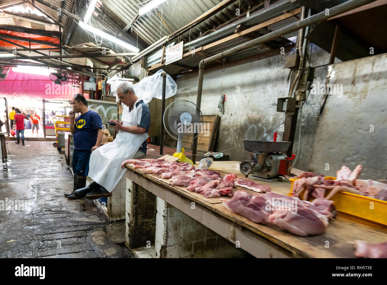 meat seller in the street in Chinatown in Kuala Lumpur, Malaysia Stock ...