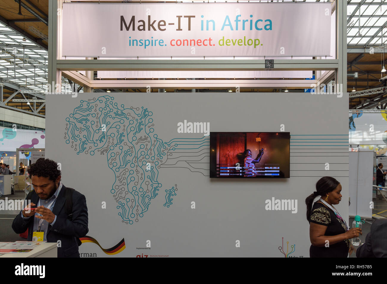 Hannover, Germany - June 13, 2018: Thematic booth from africa at CeBIT 2018. CeBIT is the world ...