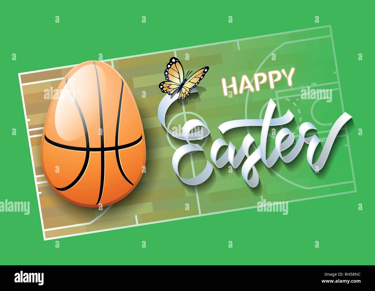 Happy Easter. Easter egg in the form of a basketball ball on a ...