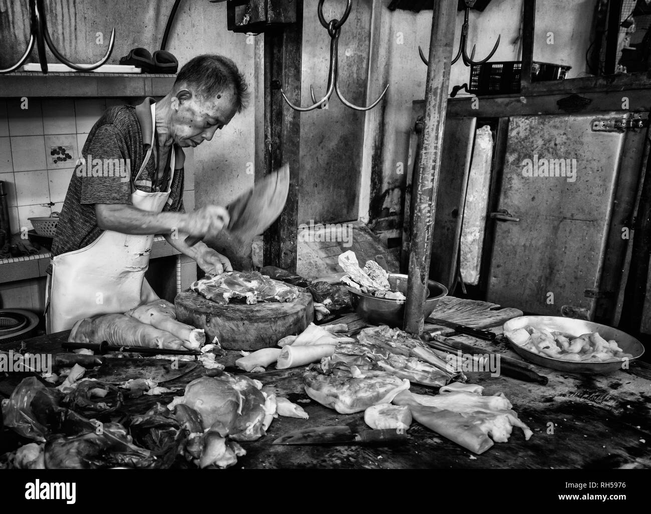 meat seller in the street in Chinatown in Kuala Lumpur, Malaysia Stock ...