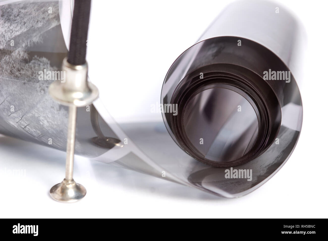 The film strip and the vintage camera trigger close up Stock Photo - Alamy
