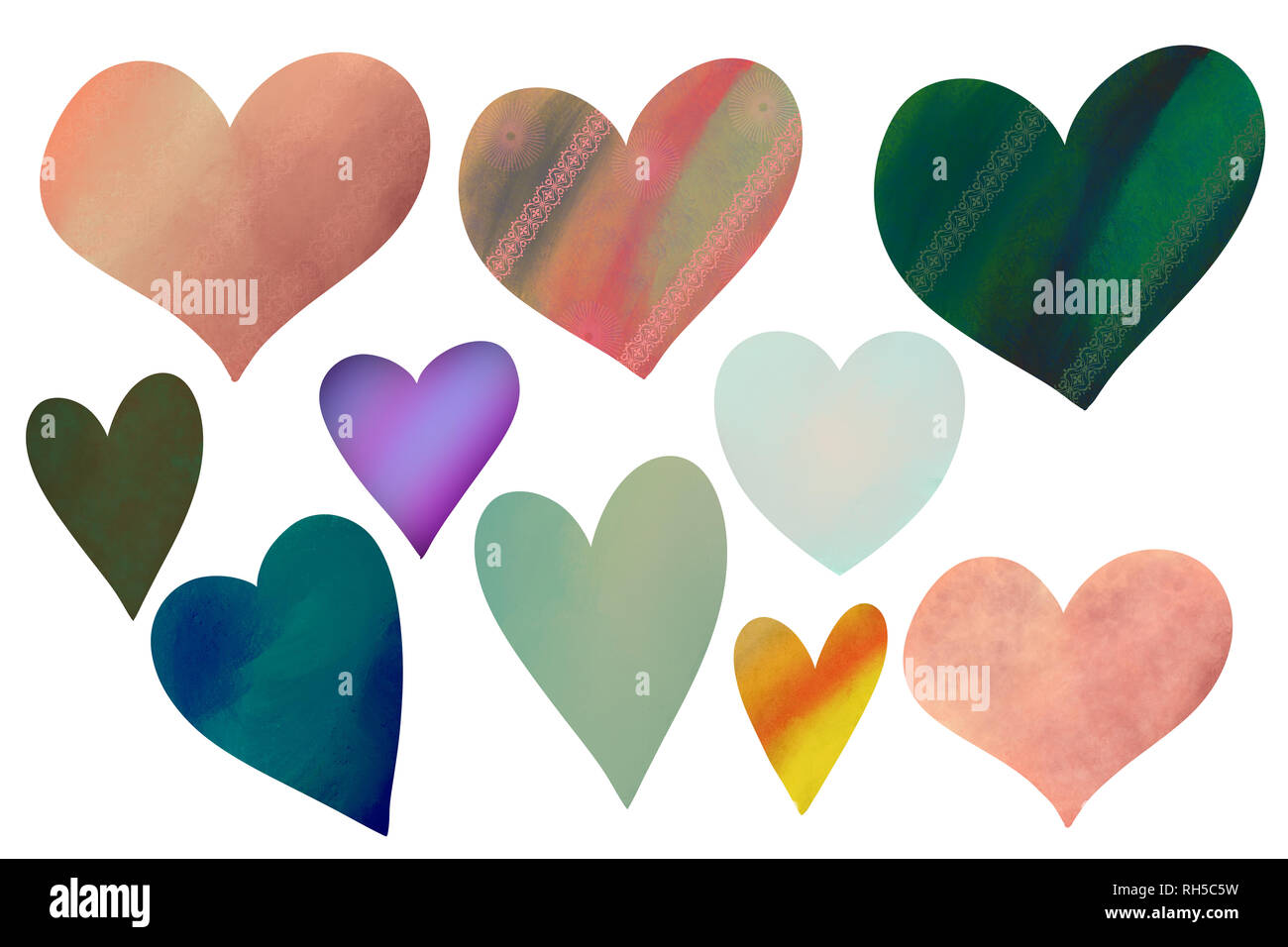 Set of textured hearts isolated on white, hand drawn illustration Stock ...