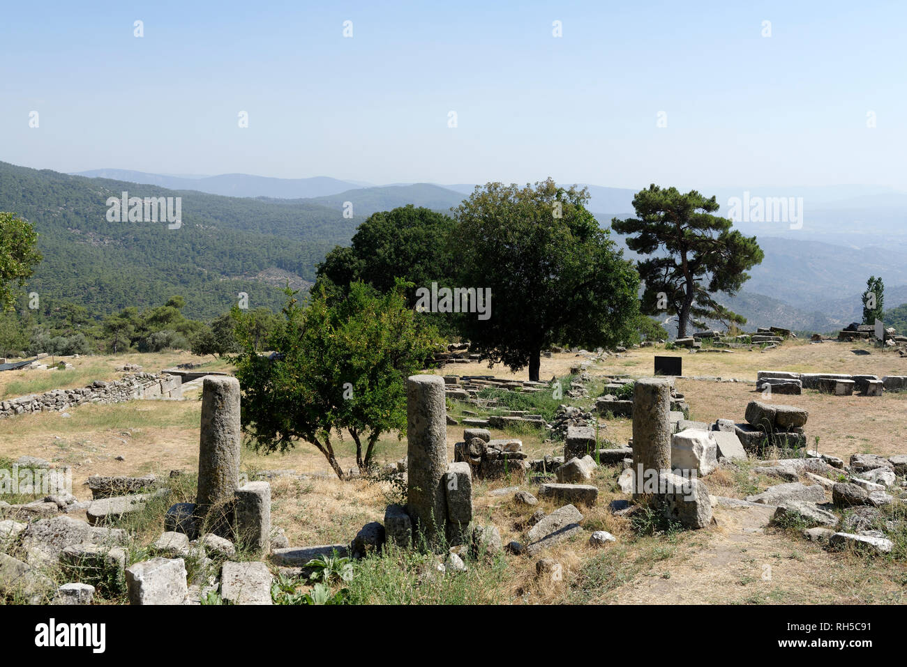 View of Pillars overlooking the sanctuary of Labranda, Turkey Stock ...