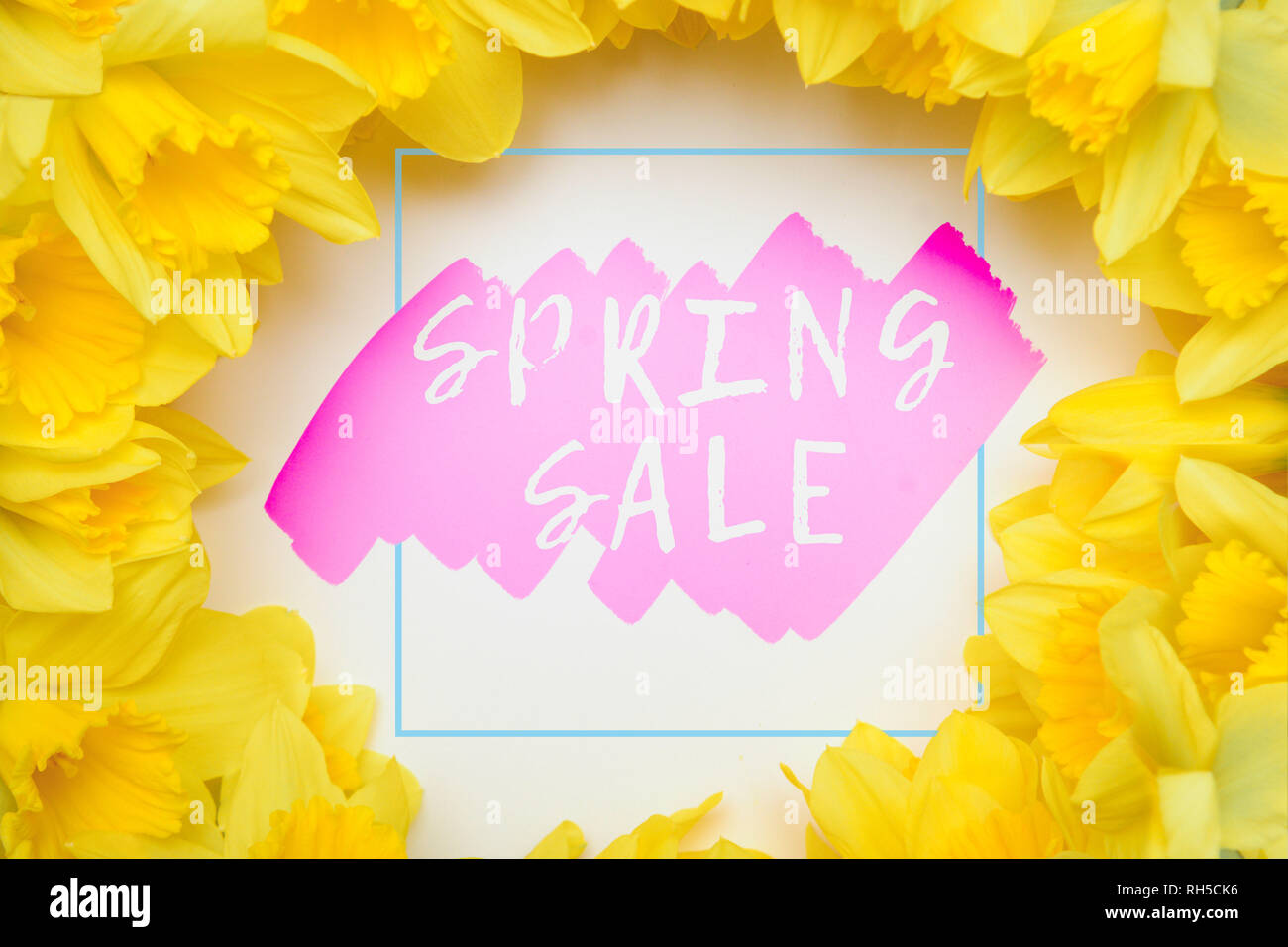 Spring sales banner, spring sale text with floral border Stock Photo ...