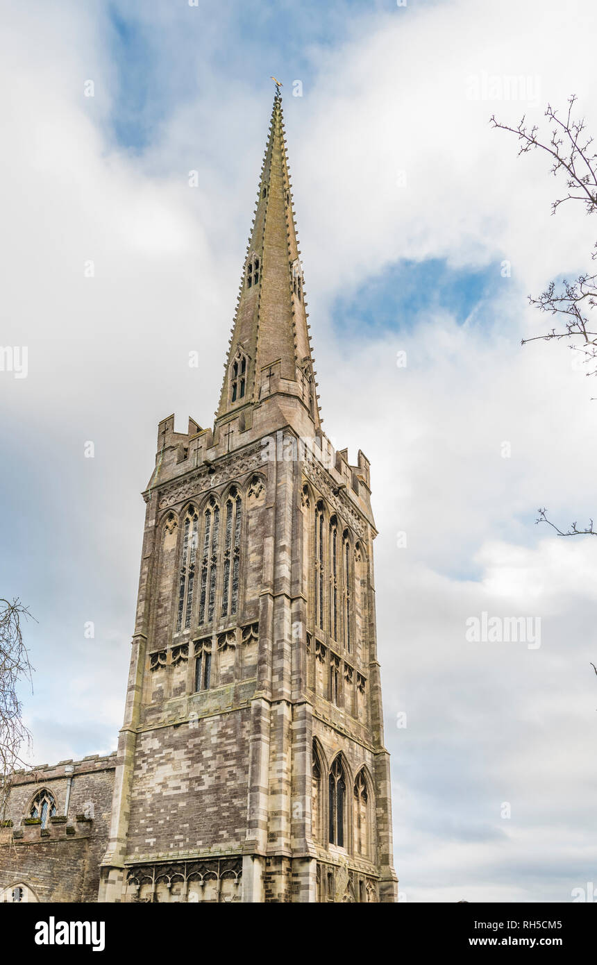 The tall spire of St Peter's Church, Oundle, Northamptonshire, England ...