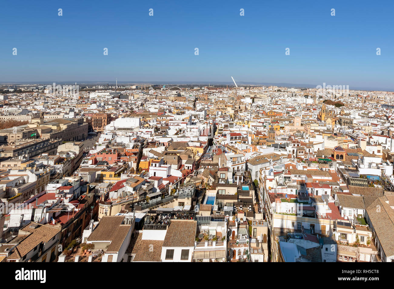 Aerial view of Seville city and Cathedral of Saint Mary of the See in ...