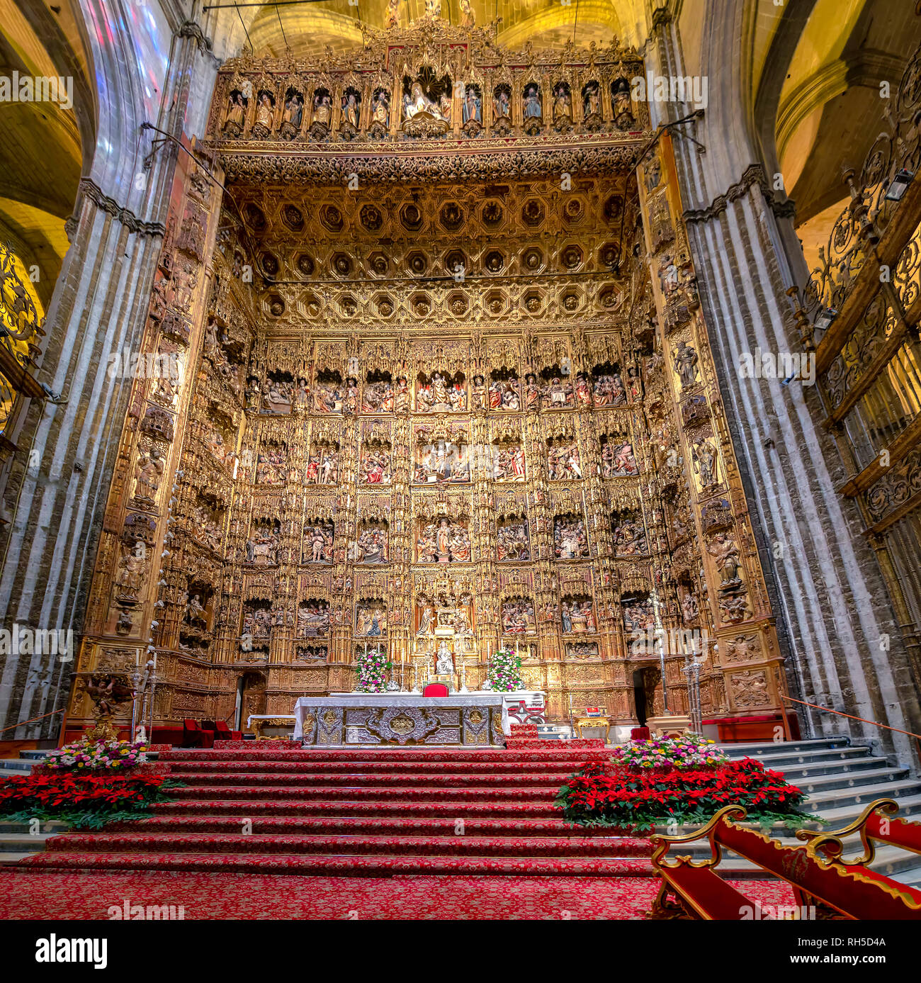 Seville, Spain - January 13, 2019: View of the main altar "Altar Mayor ...