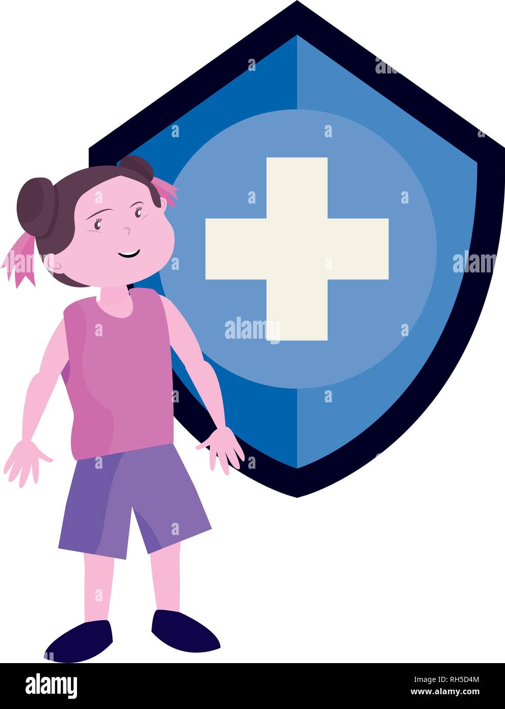 happy girl shield protection vaccination vector illustration Stock ...