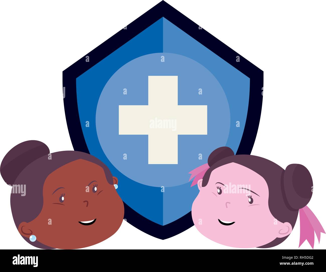 cute girl faces shield protection vaccination vector illustration Stock ...