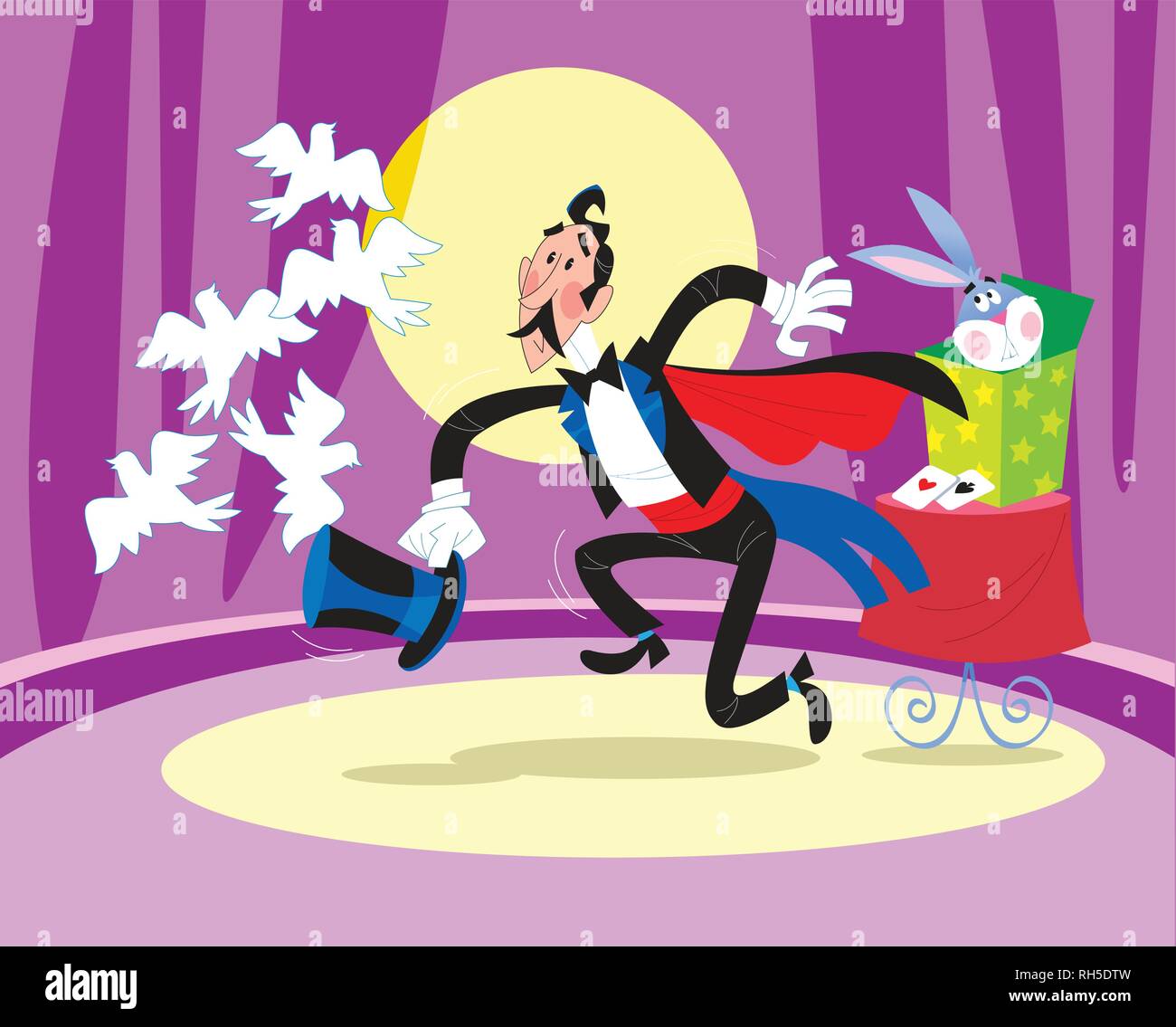 The illustration shows an illusionist, which shows the tricks in the ...