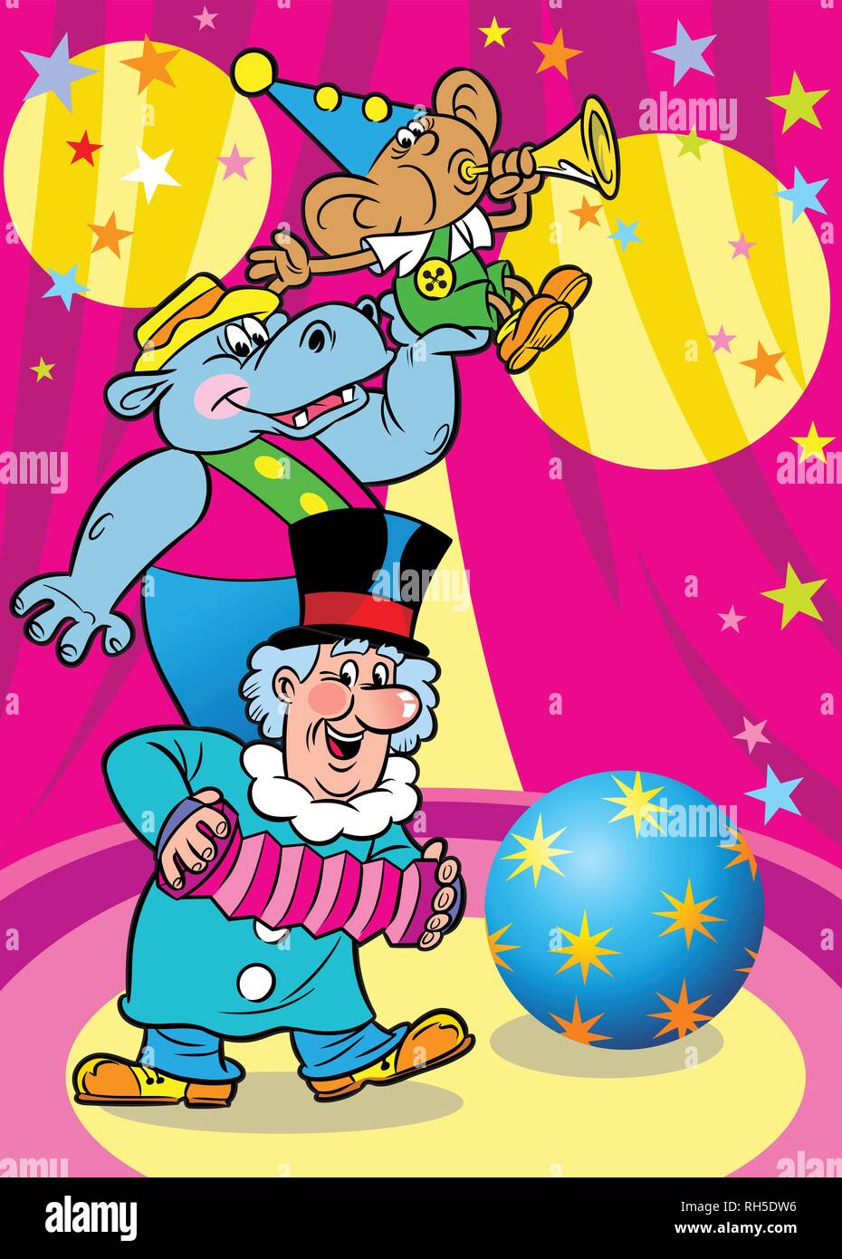 The clown and the animals perform in a circus, they built a live ...