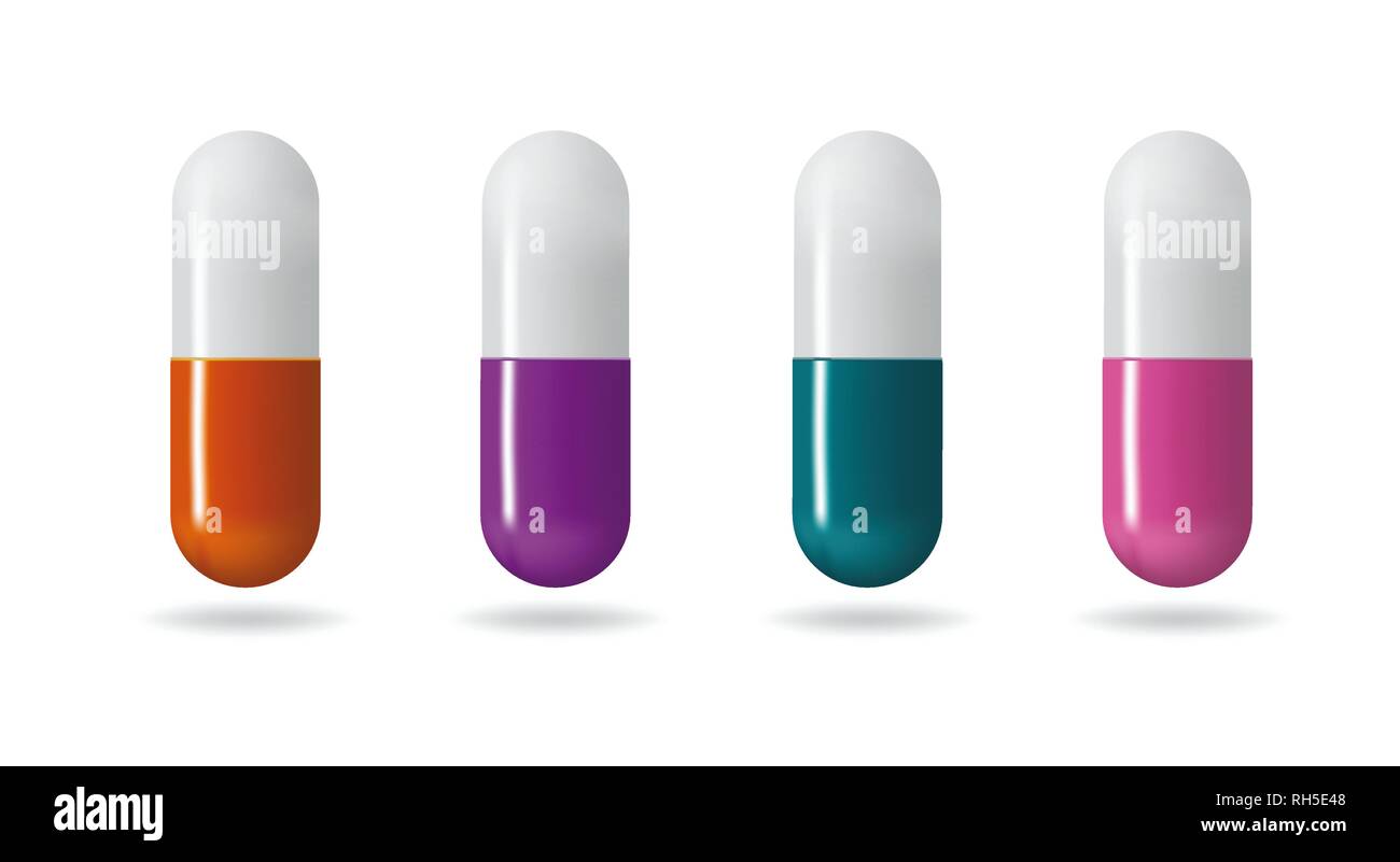 Medicinal tablets. Set tablets of different colors. Isolated objects on ...