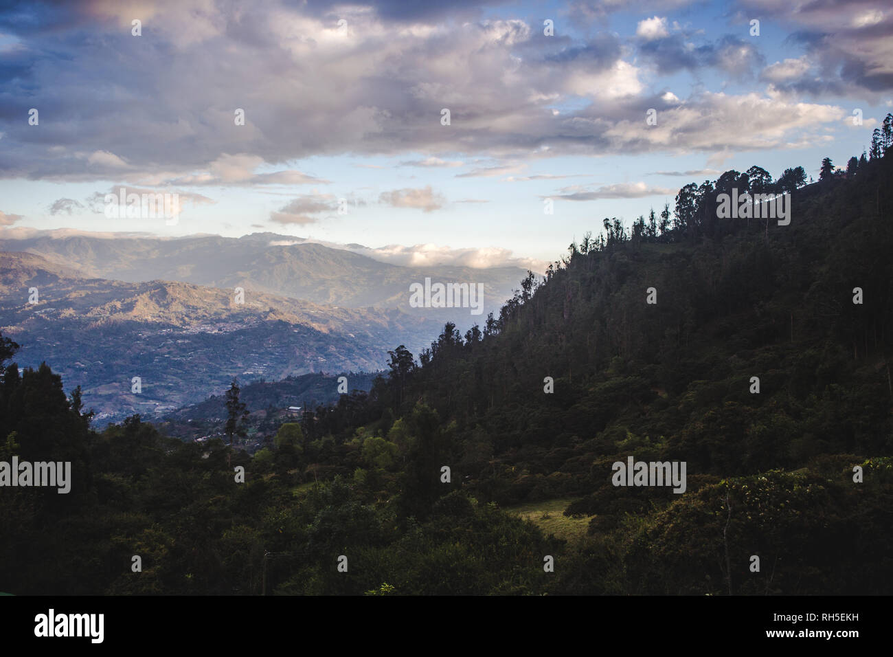 Waning sunlight over the Cundinamarca Valley near Bogotá, capital city ...
