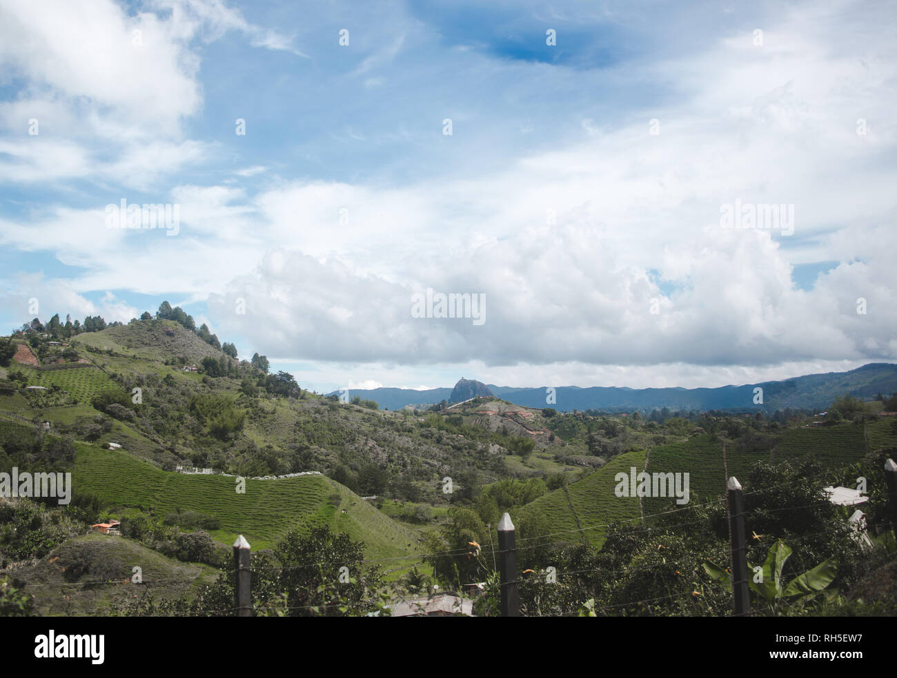 Colombian Antioquia countryside with the Guatapé Piedra del Peñol rock ...